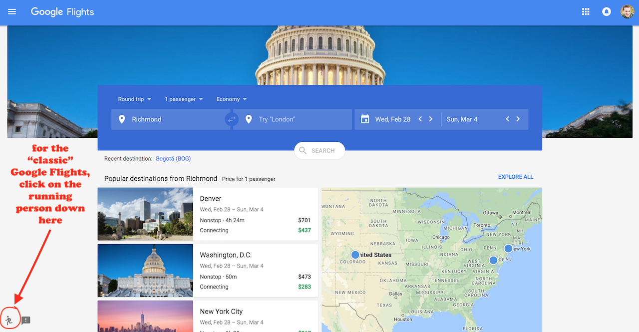 Where to find the old google flights page | Jesse Joyner